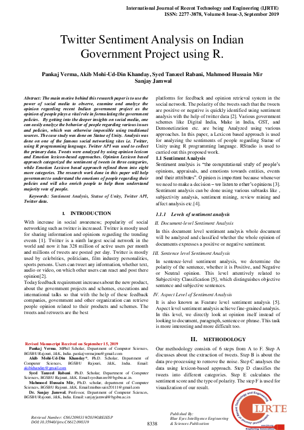 (PDF) Twitter Sentiment Analysis on Indian Government Project using R