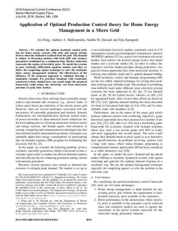 (PDF) Application of optimal production control theory for home energy ...