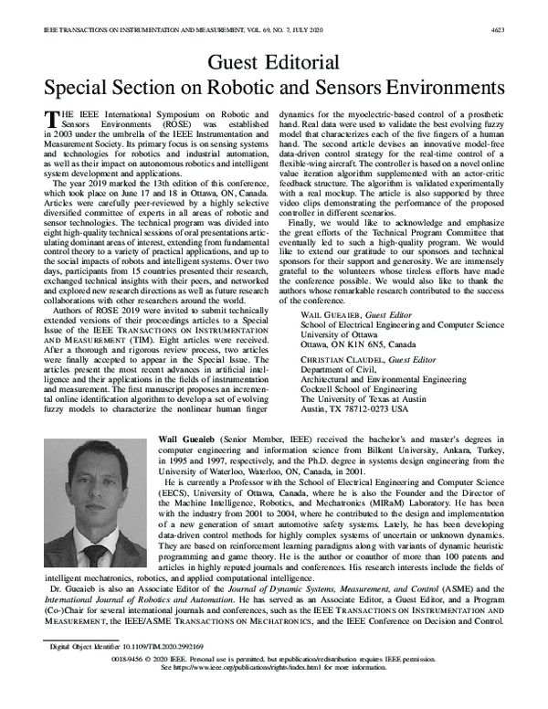 Pdf Guest Editorial Special Section On Robotic And Sensors Environments Wail Gueaieb