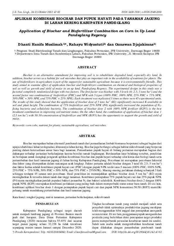 (PDF) Aplikasi Kombinasi Biochar dan Pupuk Hayati pada Tanaman Jagung ...