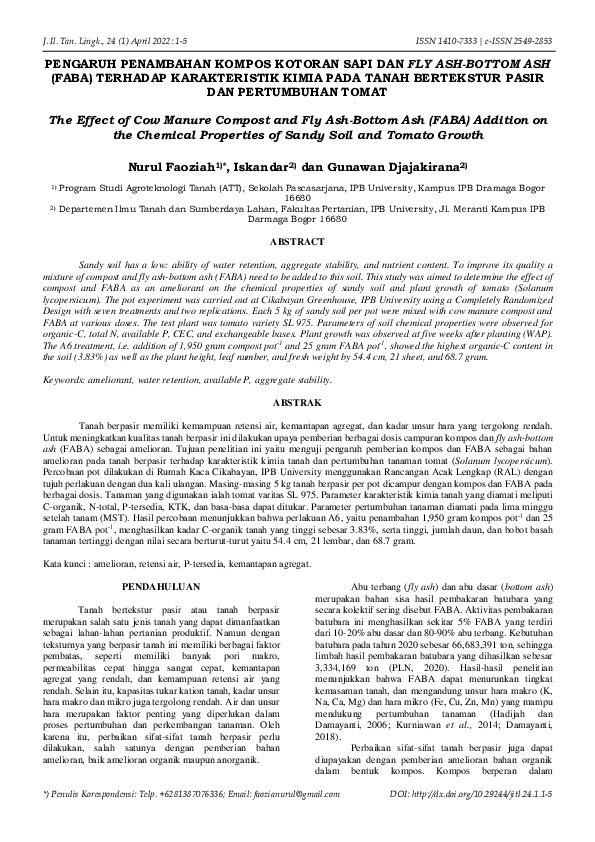 (PDF) The PENGARUH PENAMBAHAN KOMPOS DAN FABA TERHADAP KARAKTERISTIK ...