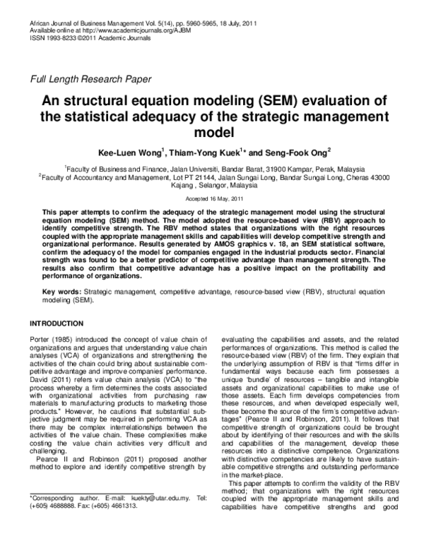 (PDF) An Structural Equation Modeling (SEM) evaluation of the statistical adequacy of the ...