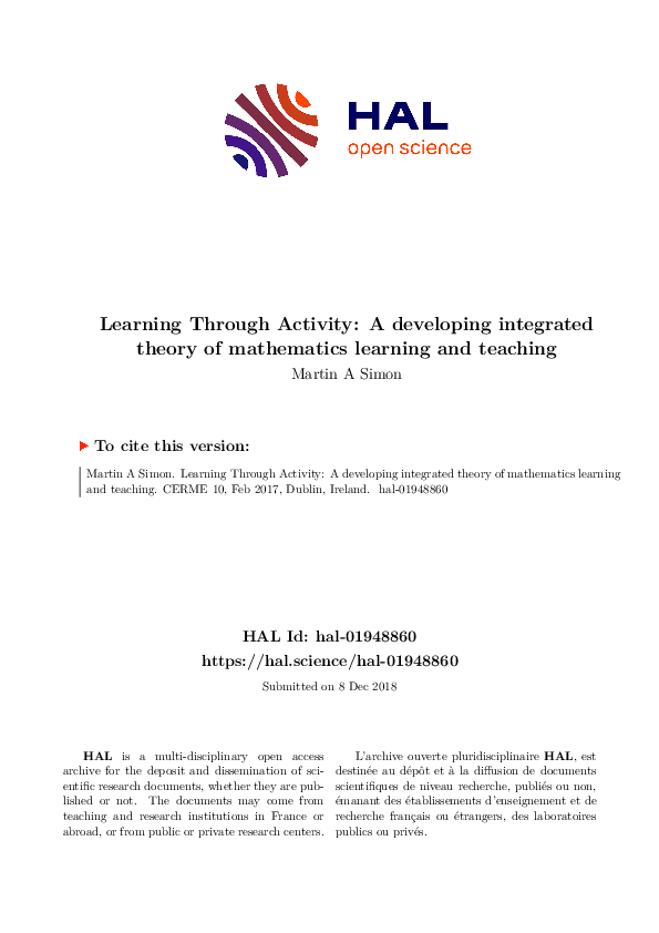 (PDF) Learning Through Activity: A developing integrated theory of ...