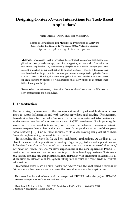 (PDF) Designing Context-Aware Interactions for Task-Based Applications