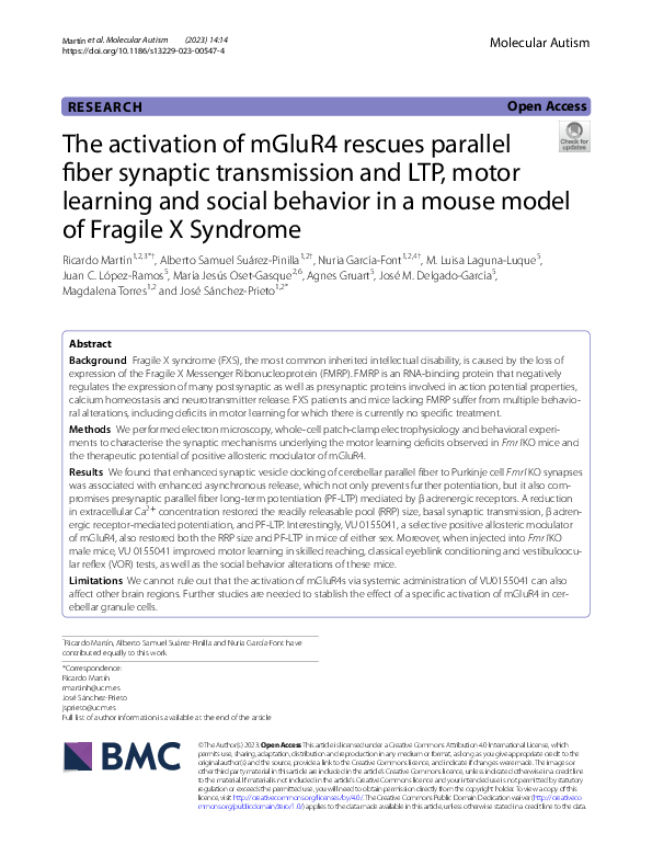 (PDF) The activation of mGluR4 rescues parallel fiber synaptic ...