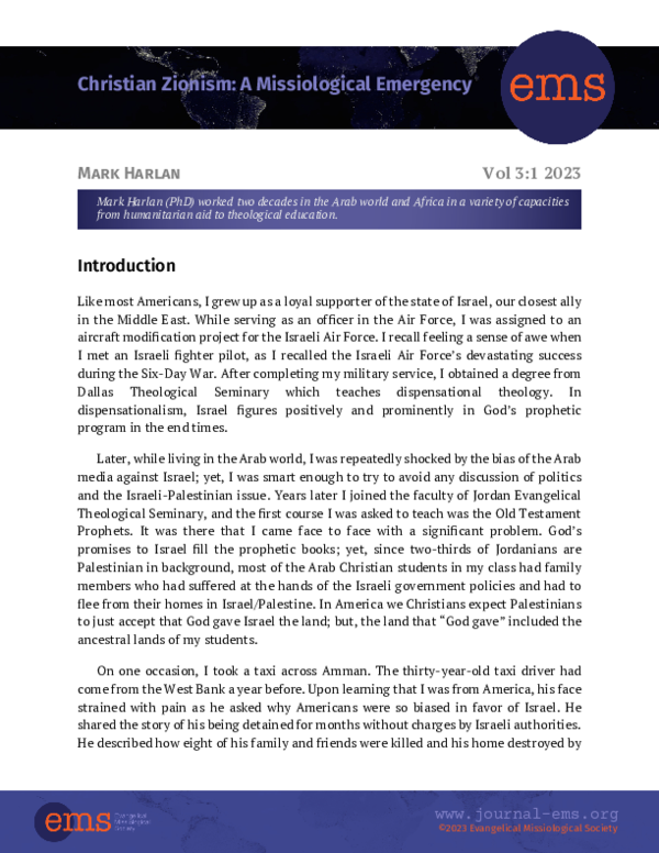 (PDF) Christian Zionism: A Missiological Emergency
