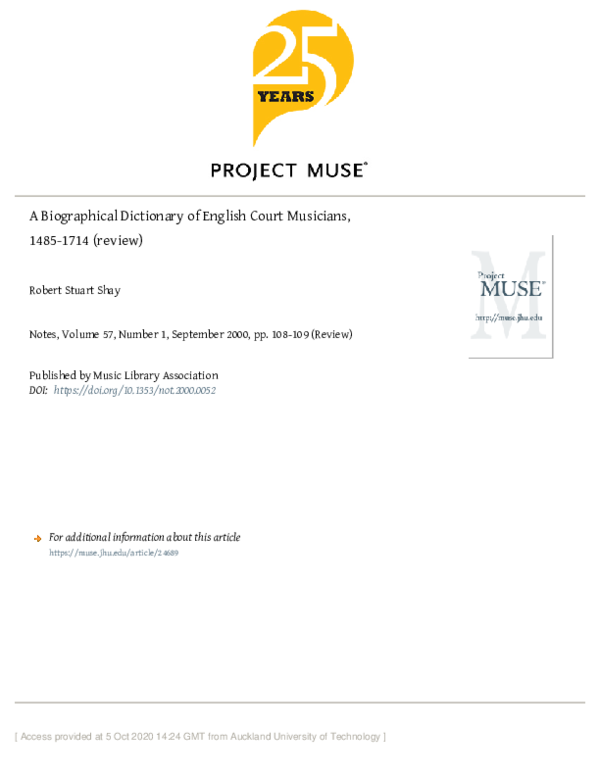 (PDF) A Biographical Dictionary of English Court Musicians 1485-1714