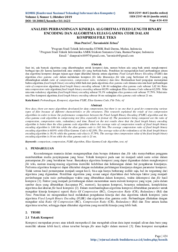 (PDF) Analisis Perbandingan Kinerja Algoritma Fixed Length Binary ...