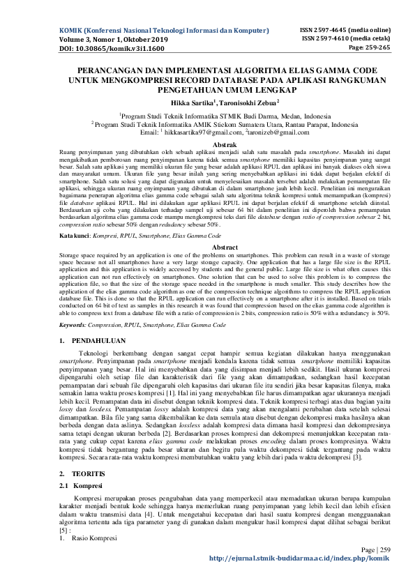 (PDF) Perancangan Dan Implementasi Algoritma Elias Gamma Code Untuk ...