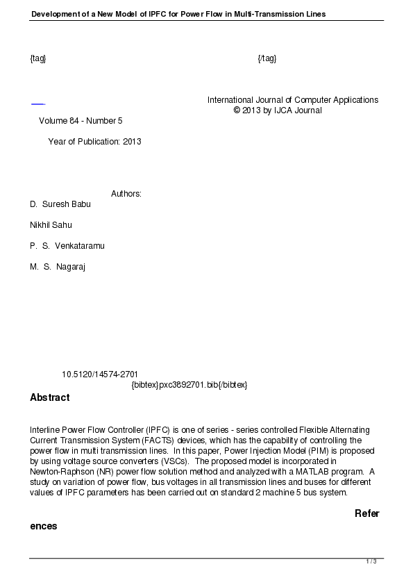(PDF) Development of a New Model of IPFC for Power Flow in Multi ...