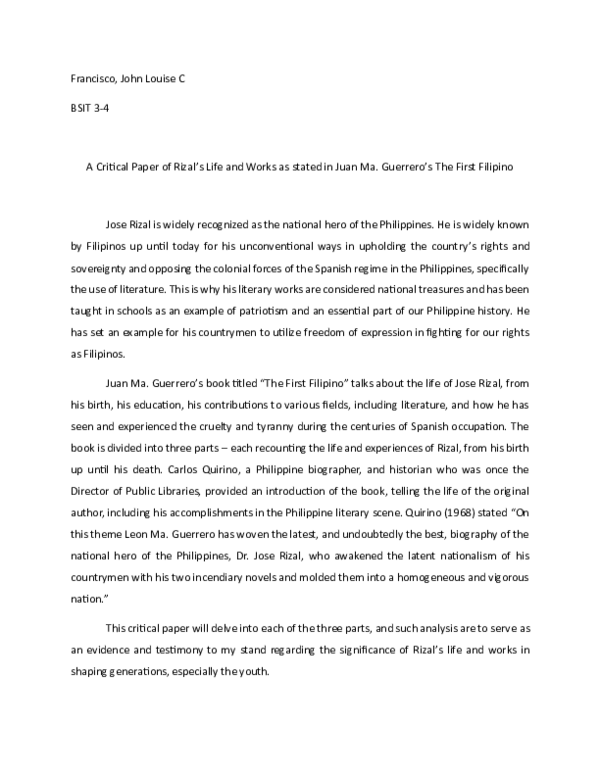 (PDF) A Reflection Paper on Juan Ma. Guerrero's The First Filipino by ...