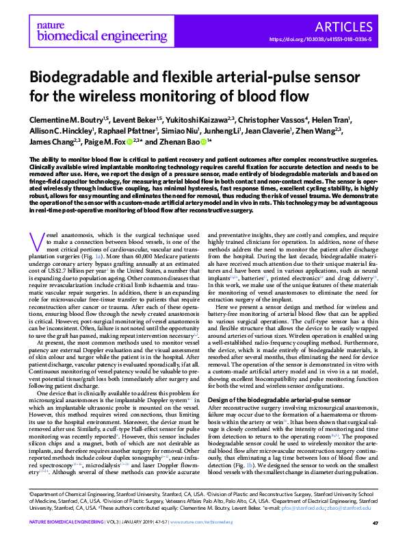 (PDF) Biodegradable and flexible arterial-pulse sensor for the wireless ...