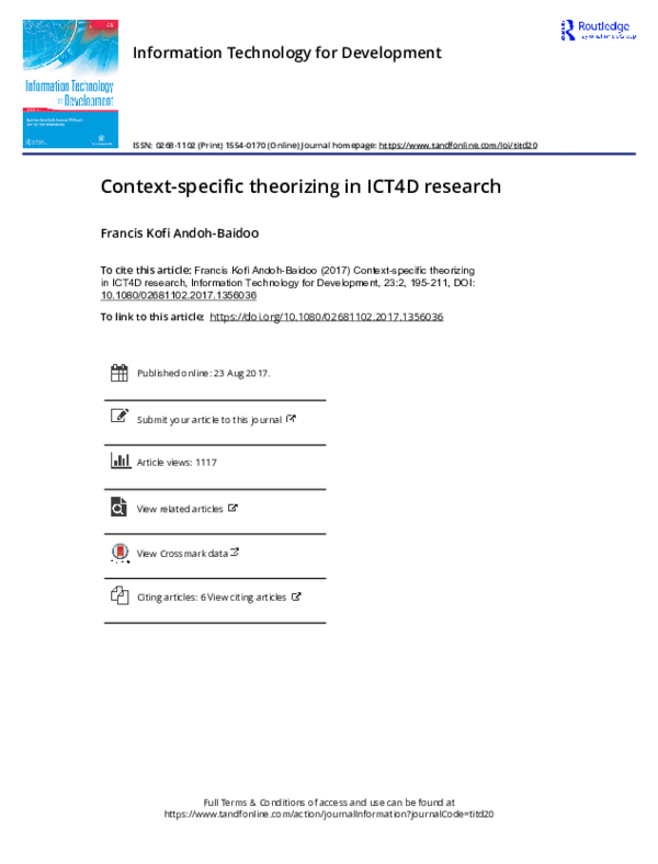 (PDF) Context-specific theorizing in ICT4D research