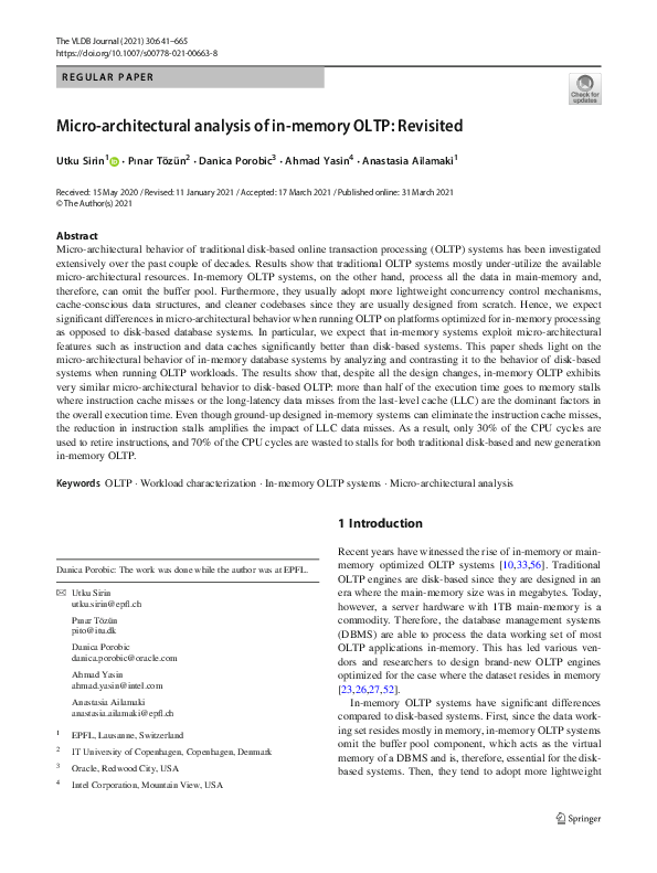 (PDF) Micro-architectural analysis of in-memory OLTP: Revisited
