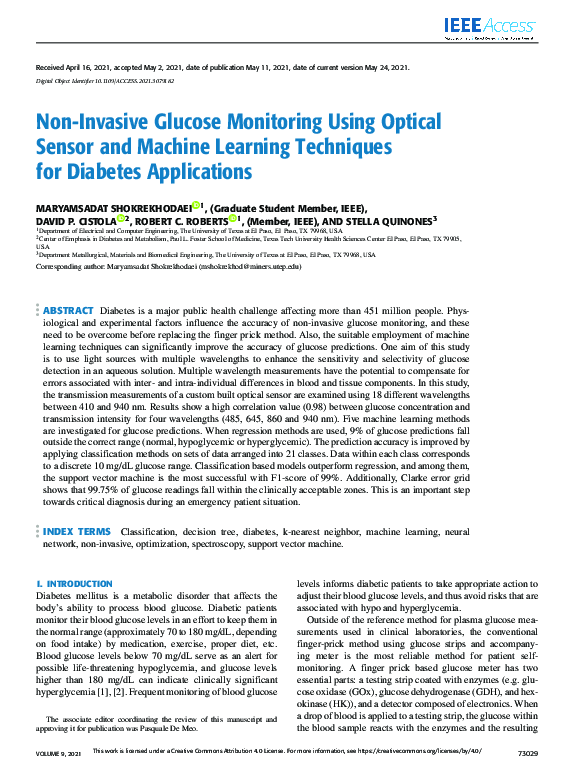 (PDF) Non-Invasive Glucose Monitoring Using Optical Sensor and Machine ...