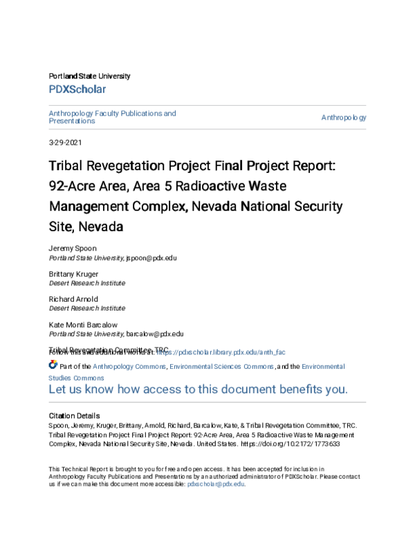 (PDF) Tribal Revegetation Project Final Project Report: 92-Acre Area ...