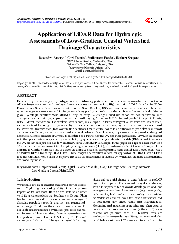 (PDF) Application of LiDAR Data for Hydrologic Assessments of Low ...