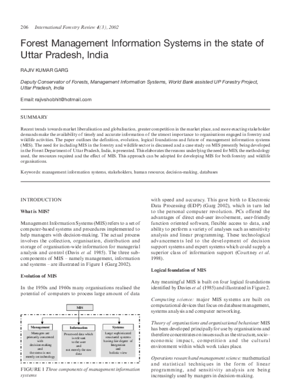 (PDF) Management Information Systems for Forest Management in Uttar Pradesh