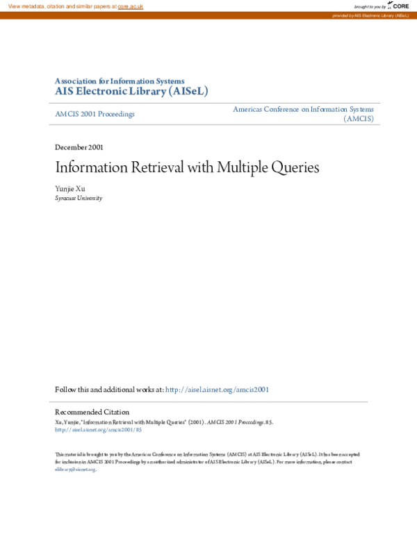 (PDF) Information Retrieval with Multiple Queries