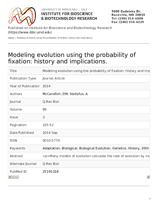 (PDF) Modeling Evolution Using the Probability of Fixation: History and ...