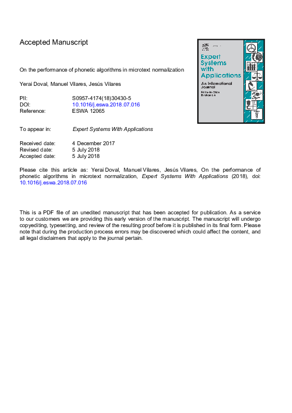 (PDF) On the performance of phonetic algorithms in microtext normalization