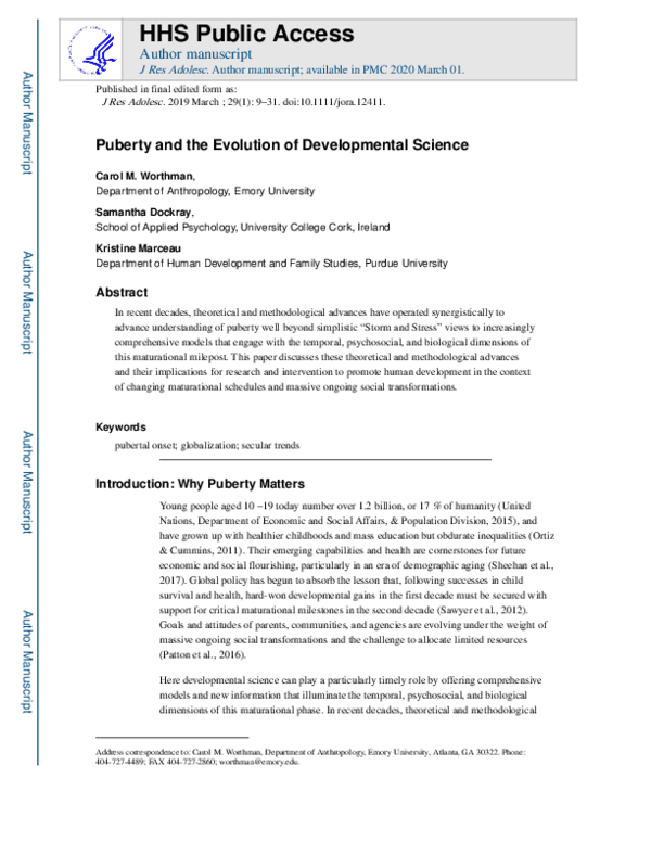(PDF) Puberty and the Evolution of Developmental Science