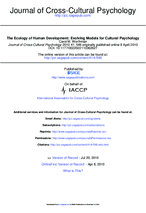 (PDF) The Ecology of Human Development: Evolving Models for Cultural ...