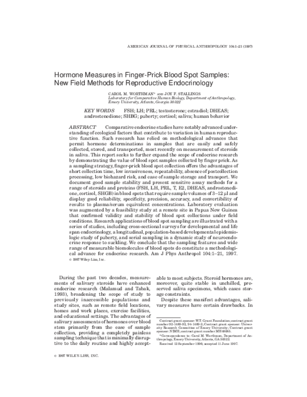 (PDF) Hormone measures in finger‐prick blood spot samples: New field ...