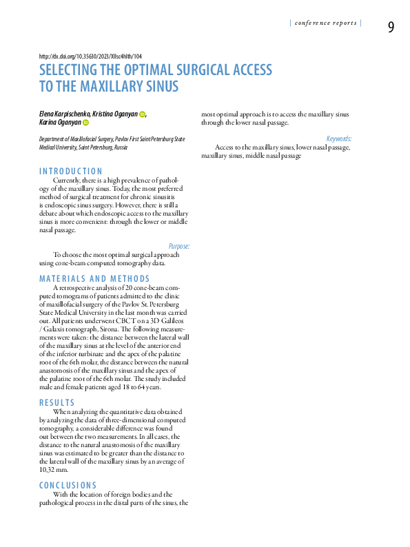 (PDF) Selecting the optimal surgical access to the maxillary sinus