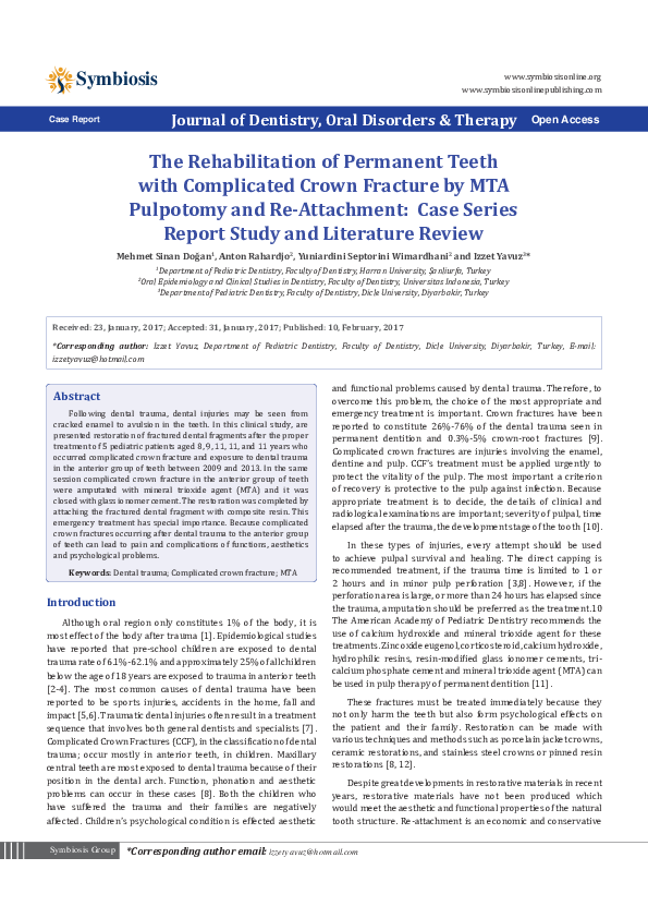 (PDF) The Rehabilitation of Permanent Teeth with Complicated Crown ...