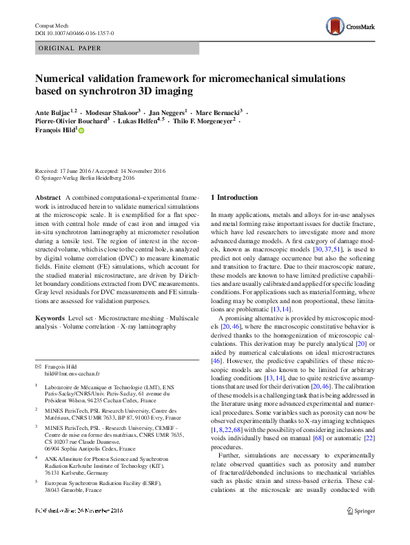 (PDF) Numerical Validation Framework for Micromechanical Simulations based on Synchrotron Imaging