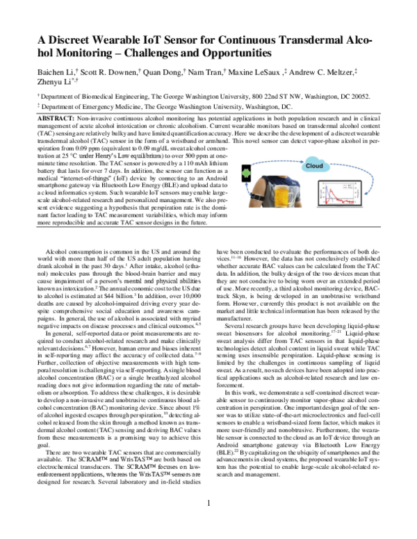 (PDF) A Discreet Wearable IoT Sensor for Continuous Transdermal Alcohol ...