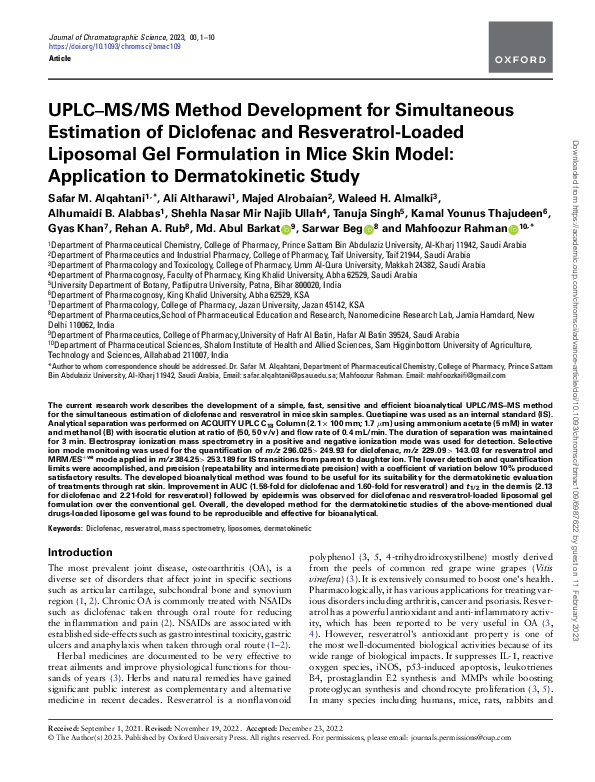 (PDF) UPLC-MS/MS Method Development for Simultaneous Estimation of Diclofenac and Resveratrol ...