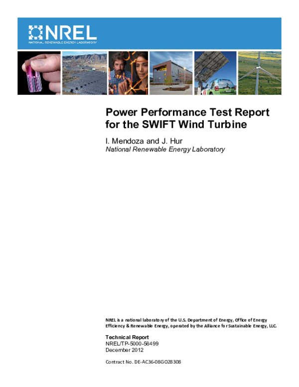 (PDF) Power Performance Test Report for the SWIFT Wind Turbine