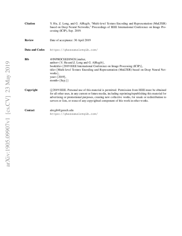 Pdf Multi Level Texture Encoding And Representation Multer Based On Deep Neural Networks