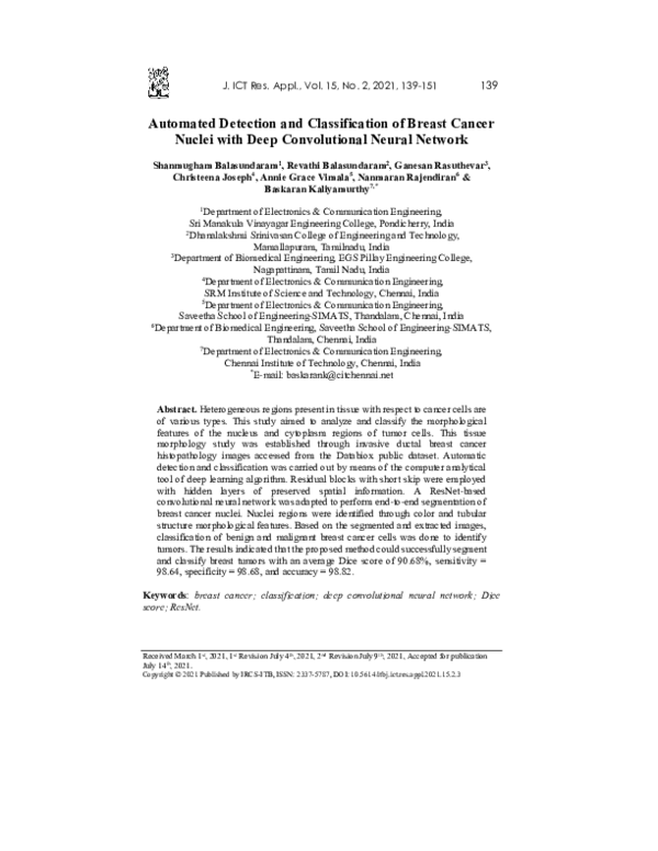 Pdf Automated Detection And Classification Of Breast Cancer Nuclei