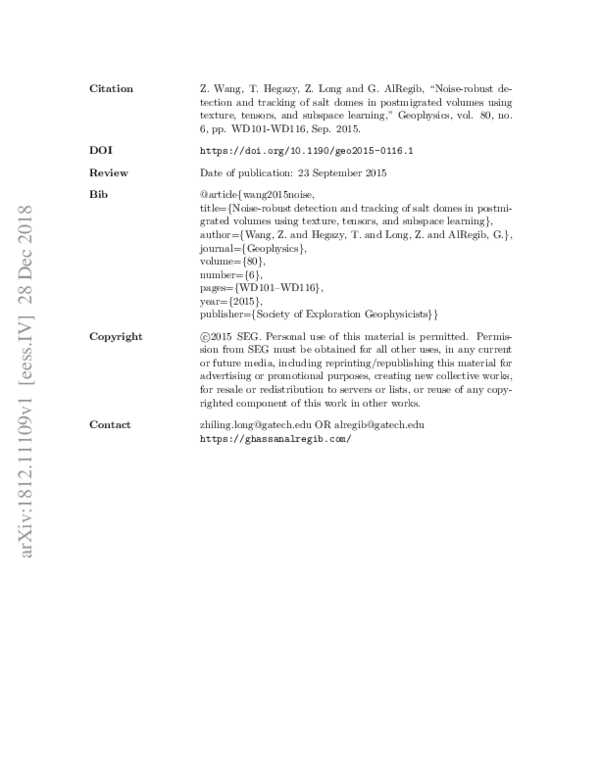 (PDF) Noise-robust detection and tracking of salt domes in postmigrated volumes using texture ...