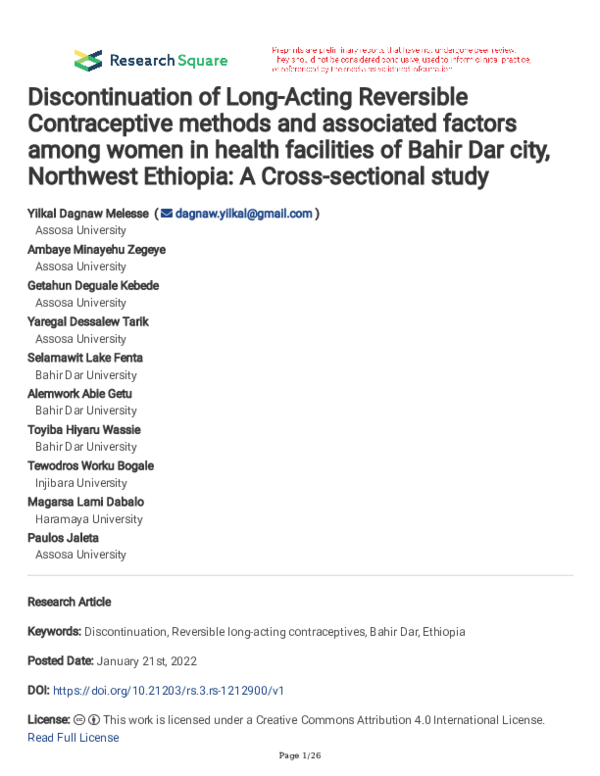 (PDF) Discontinuation of Long-Acting Reversible Contraceptive methods ...