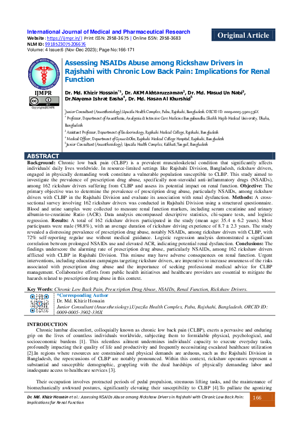 (PDF) Assessing NSAIDs Abuse among Rickshaw Drivers in Rajshahi with ...