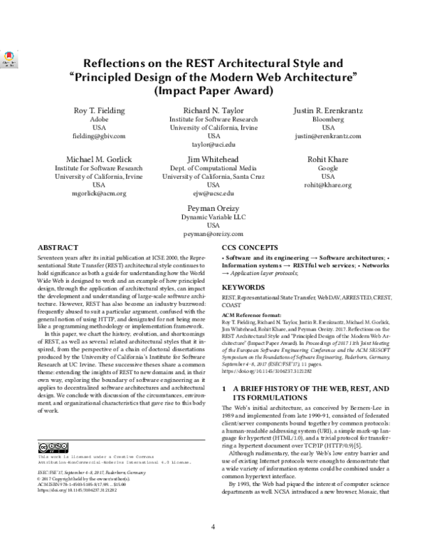 (PDF) Reflections on the REST architectural style and "principled ...