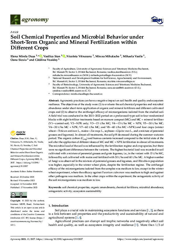 (PDF) Soil Chemical Properties and Microbial Behavior under Short-Term ...