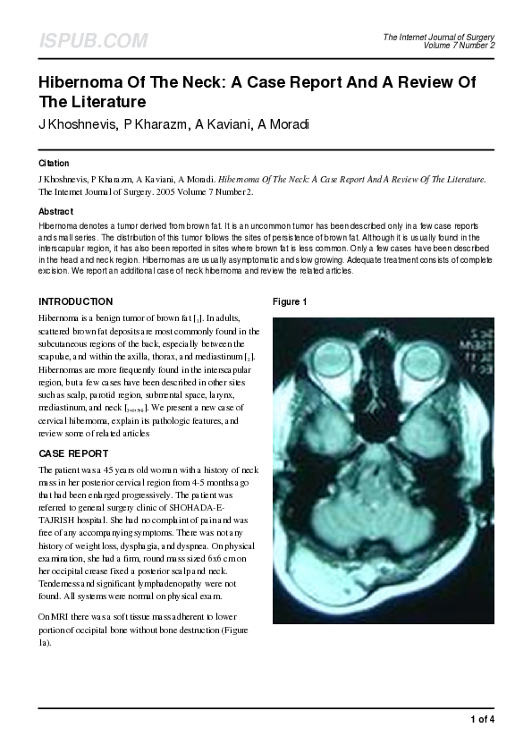 (PDF) Hibernoma Of The Neck: A Case Report And A Review Of The ...