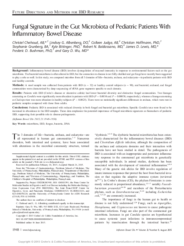 (PDF) Fungal Signature in the Gut Microbiota of Pediatric Patients With ...