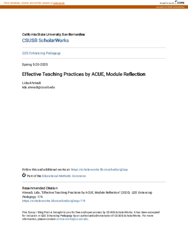 (PDF) Effective Teaching Practices by ACUE, Module Reflection