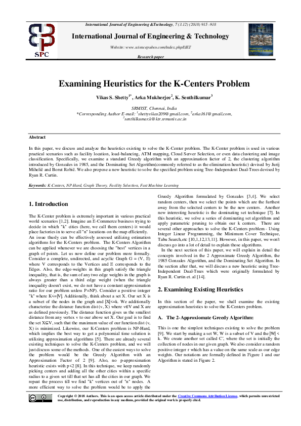 (PDF) Examining Heuristics for the K-Centers Problem | Vikas Shetty - Academia.edu