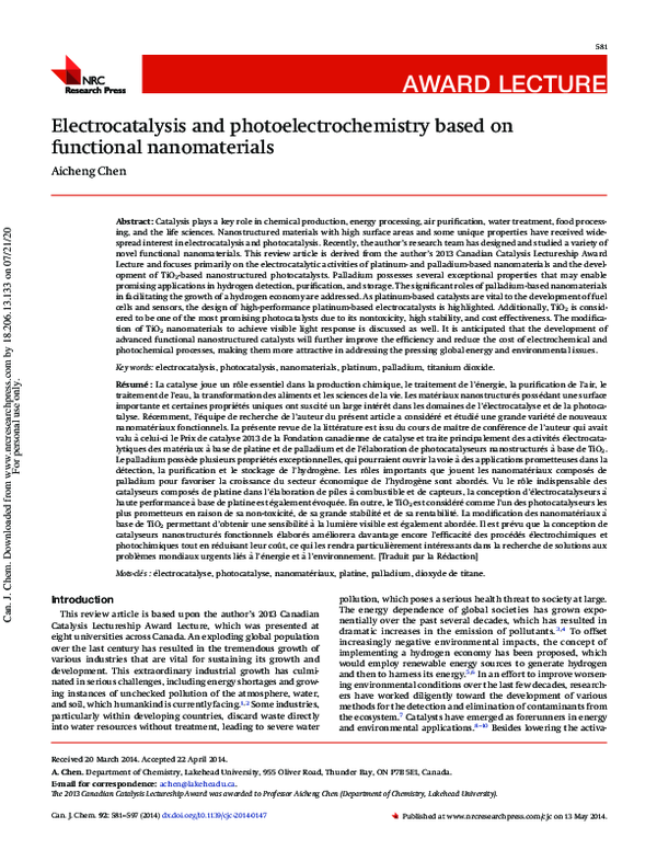 (PDF) Electrocatalysis and photoelectrochemistry based on functional ...