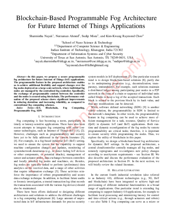 Pdf Blockchain Based Programmable Fog Architecture For Future Internet Of Things Applications