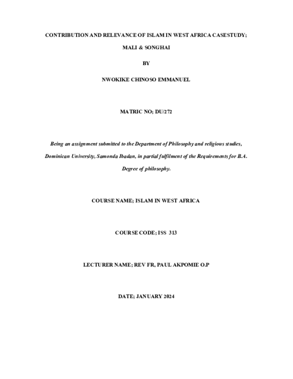 (PDF) CONTRIBUTION AND RELEVANCE OF ISLAM IN WEST AFRICA
