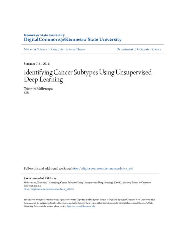 (PDF) Identifying Cancer Subtypes Using Unsupervised Deep Learning