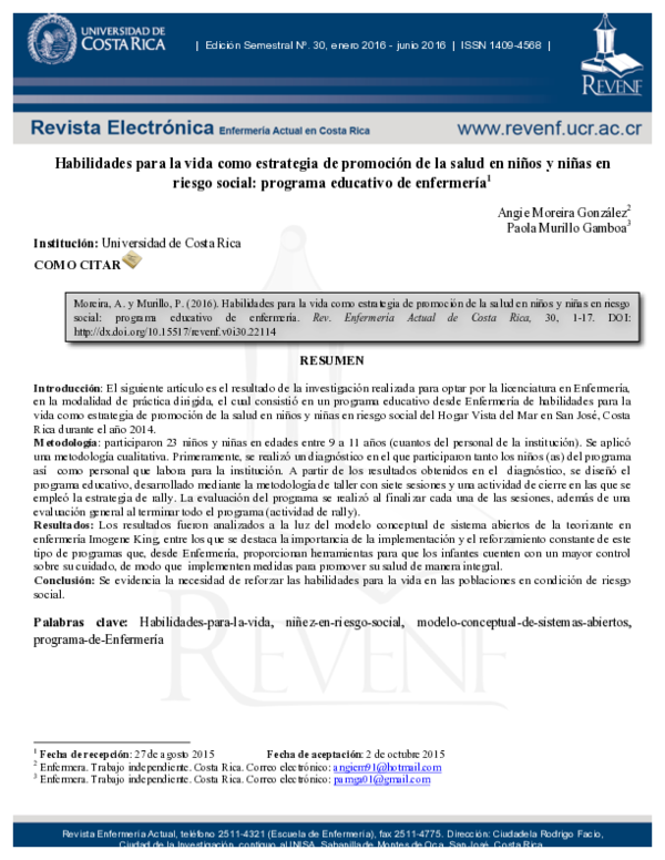 (PDF) Habilidades para la vida como estrategia de promoción de la salud en niños y niñas en ...